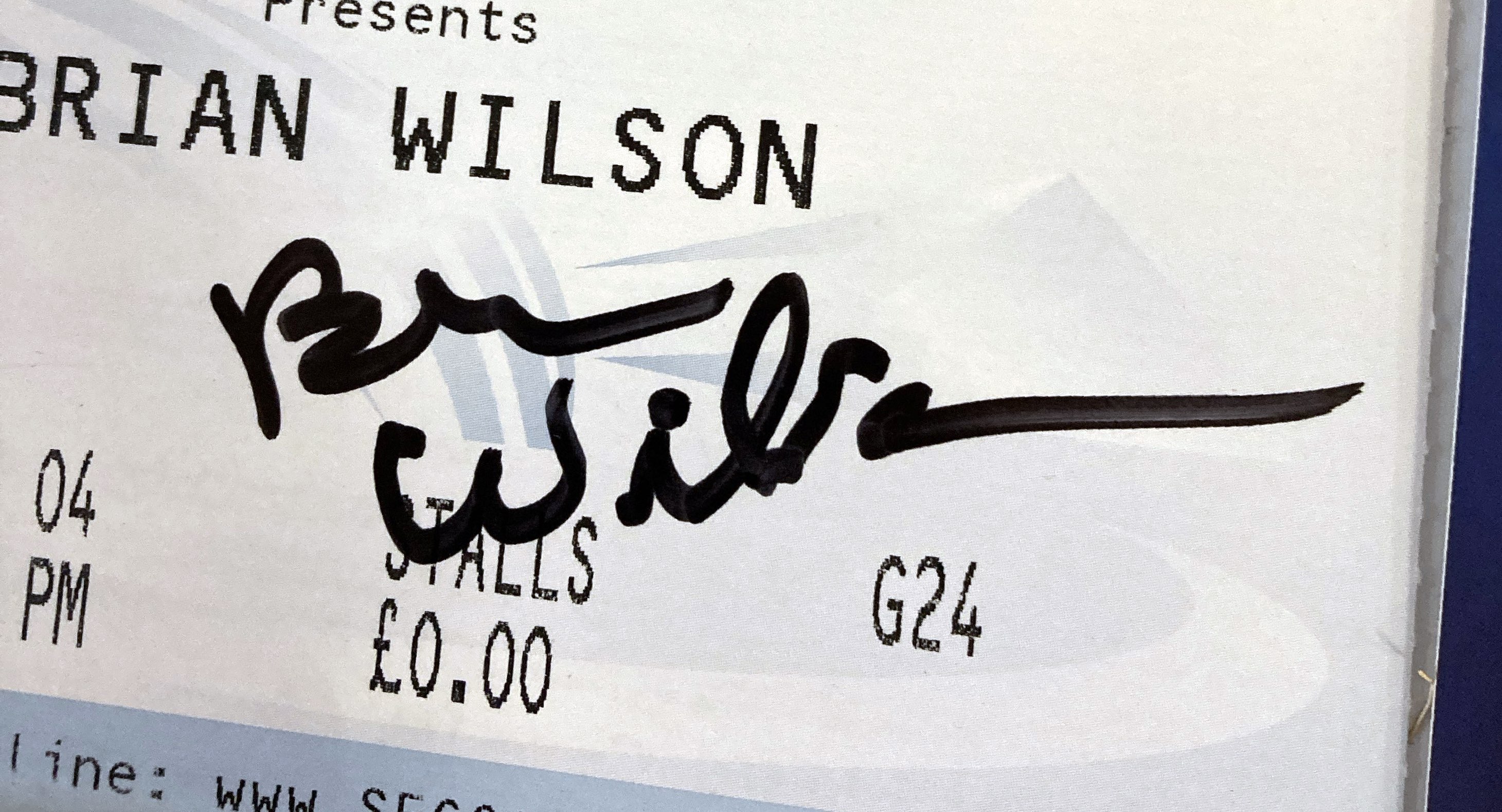 Lot 376 - BRIAN WILSON SIGNED TICKET STUB AND