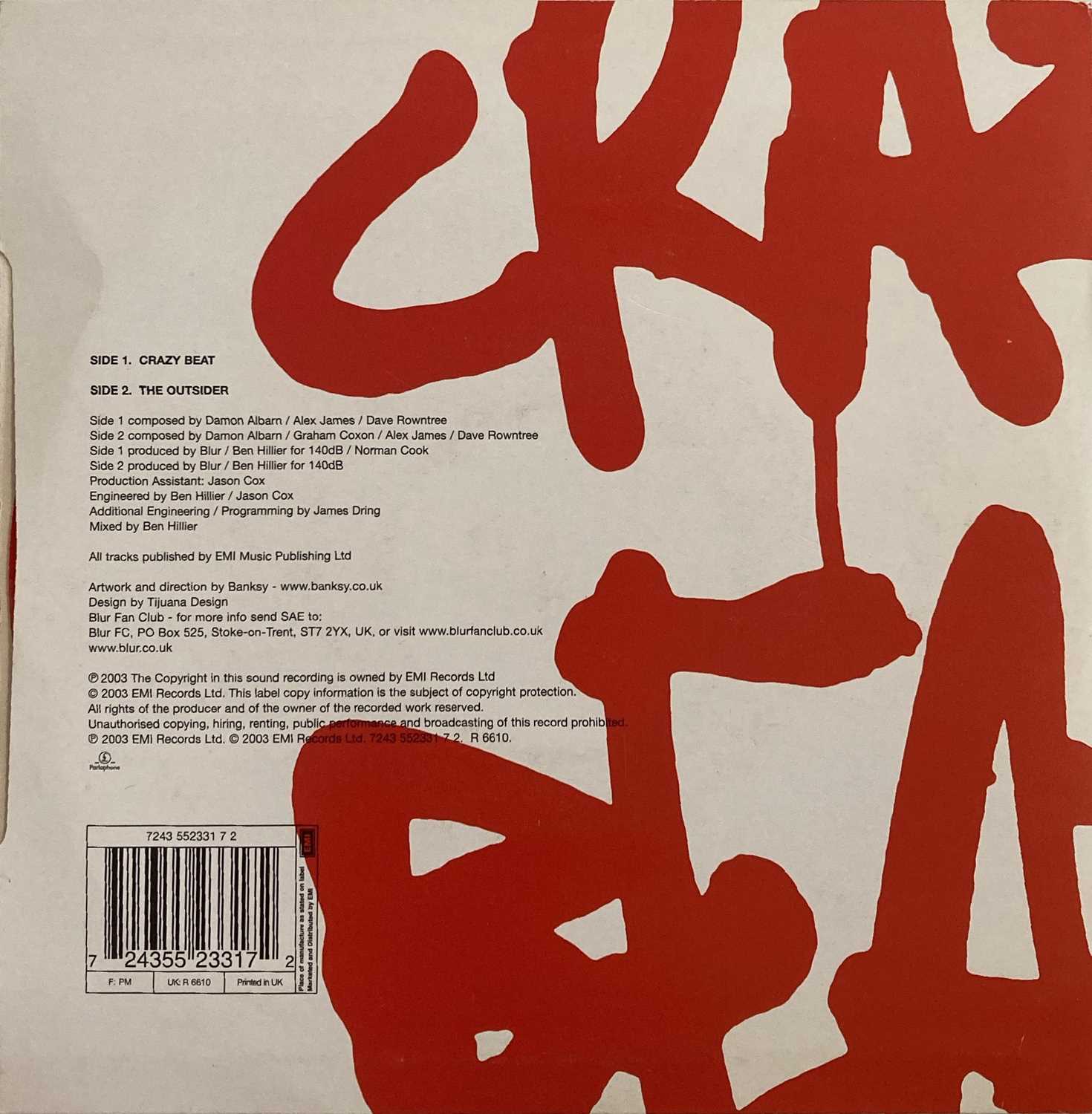 Lot 1086 - BLUR - CRAZY BEAT 7" (ORIGINAL UK BANKSY